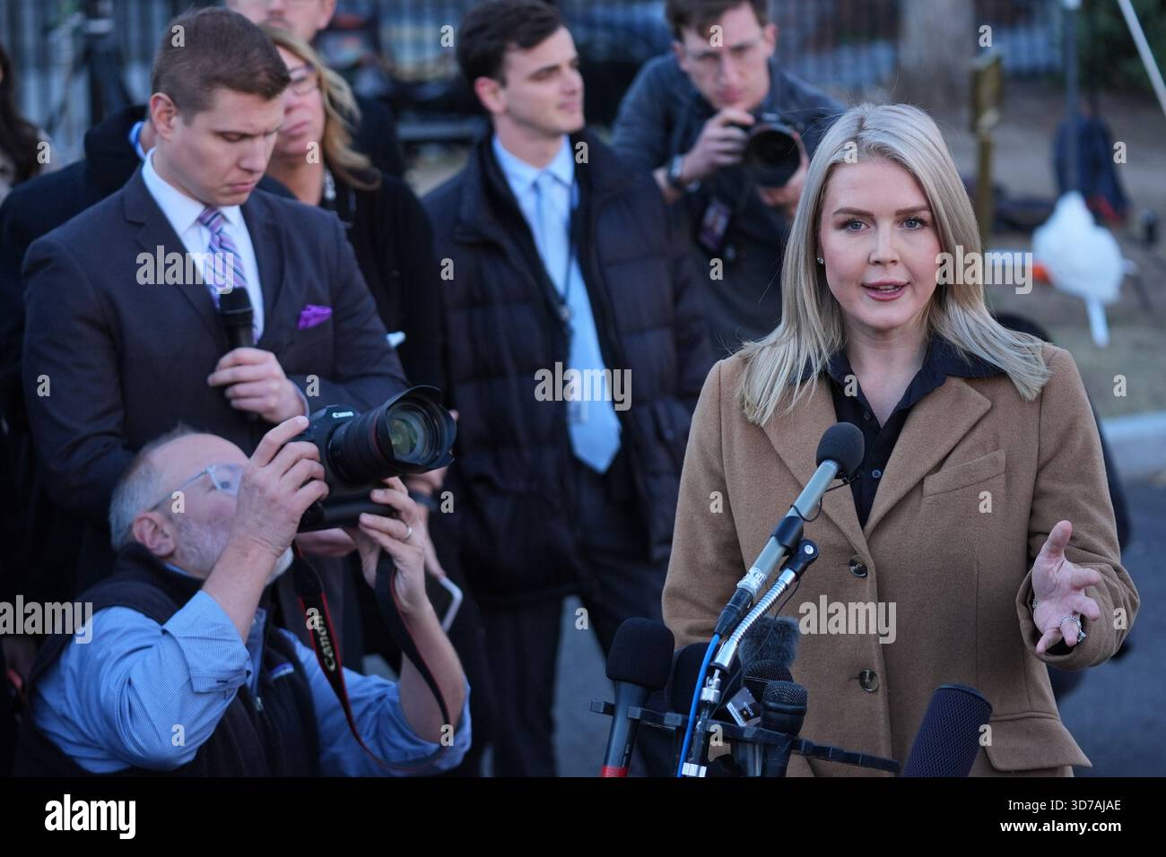 White House press secretary Karoline Leavitt speaks with reporters at ...