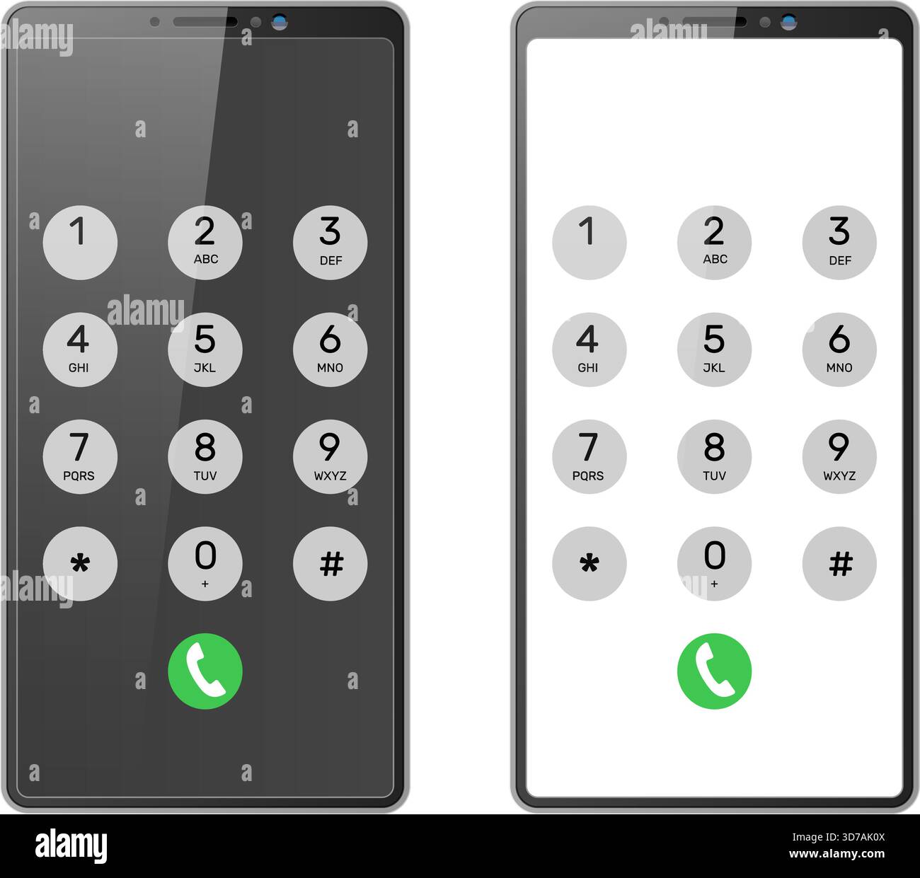 Realistic mobile phone with dial or text buttons. Dark and light screen ...