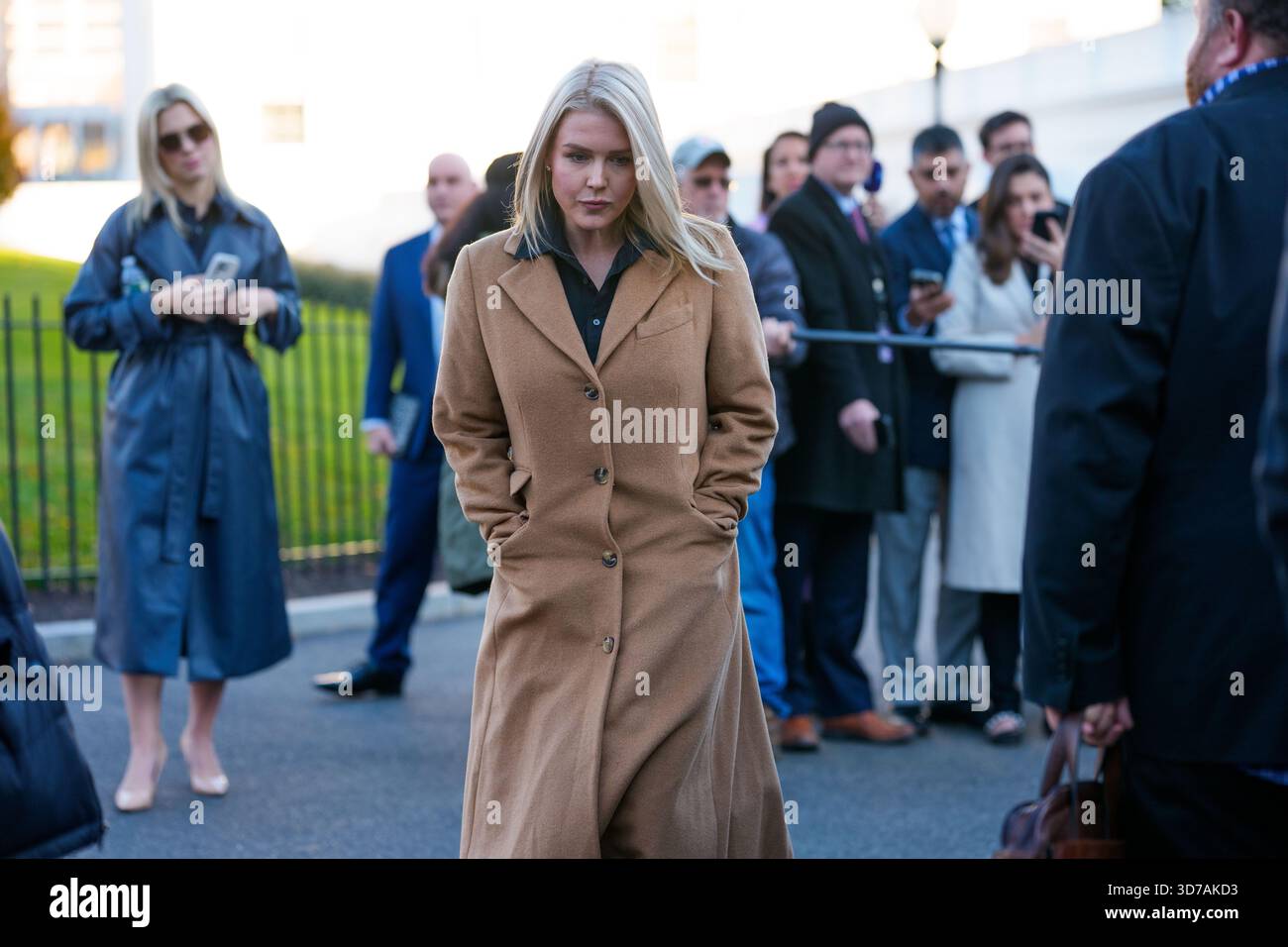 White House Press Secretary Karoline Leavitt speaks to members of the ...