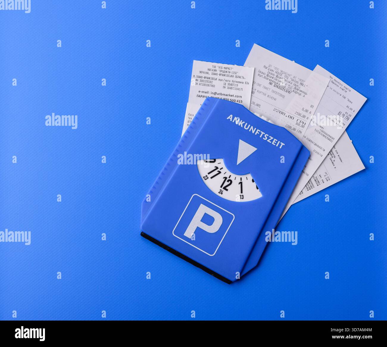 A parking disc, permit, or ticket for measuring time and paying ...