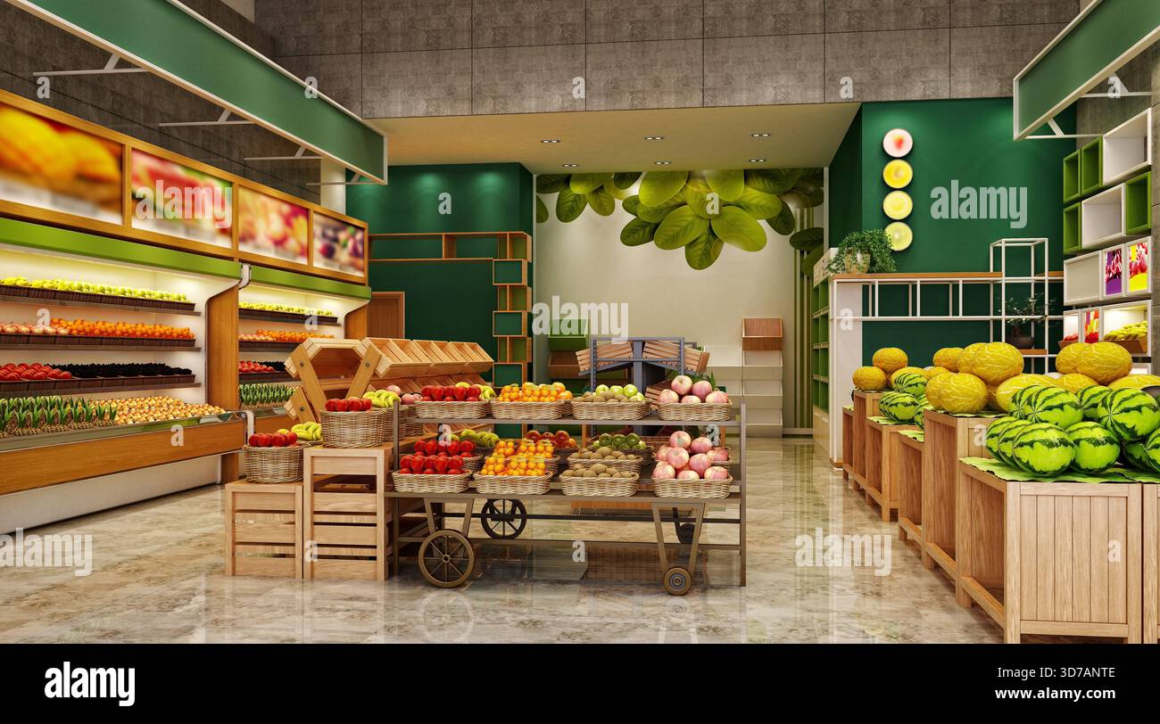3d render grocery supermarket store Stock Photo - Alamy
