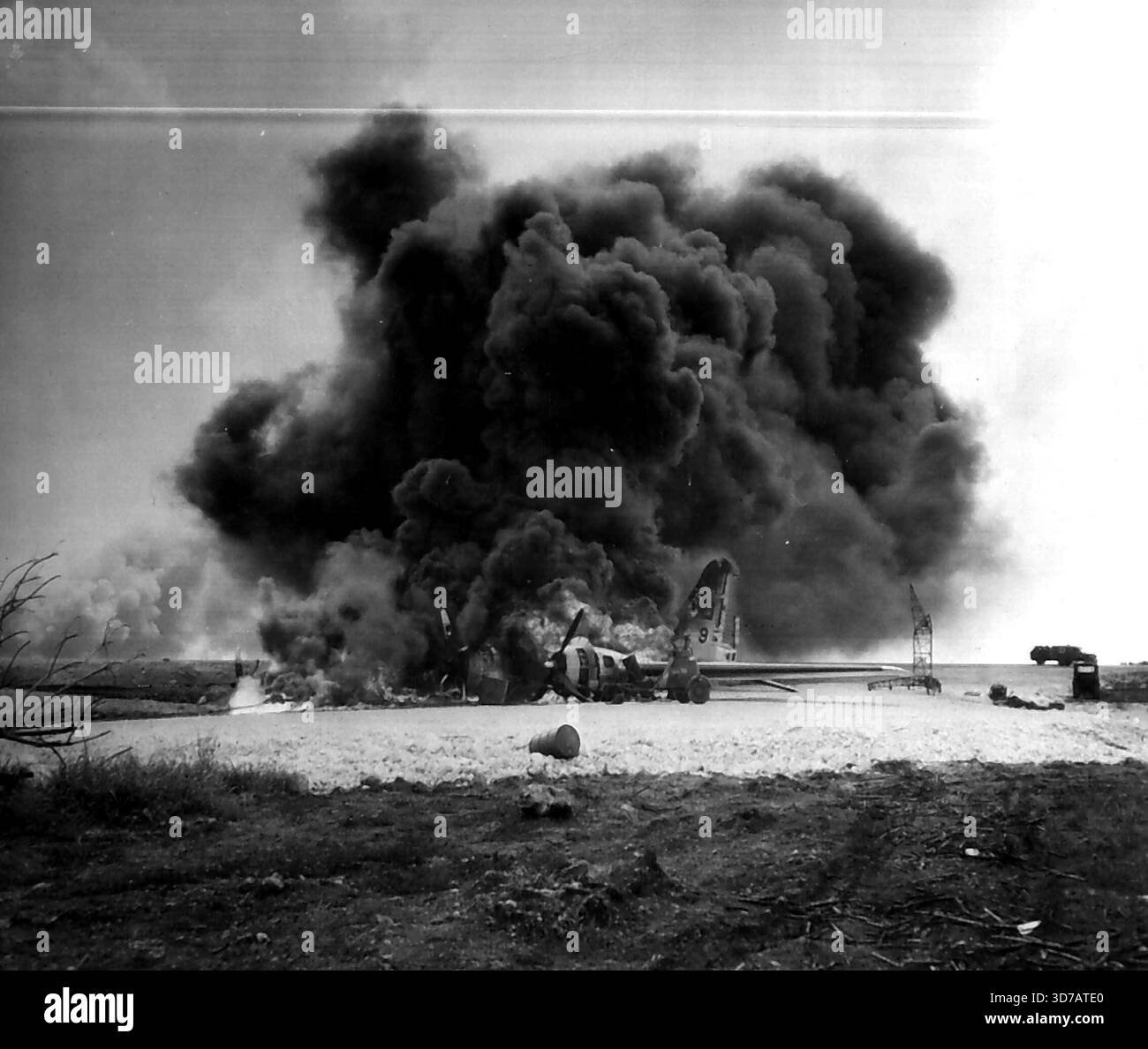 B-29 Burns After Jap Attack On Saipan -- An American B-29 Superfortress ...