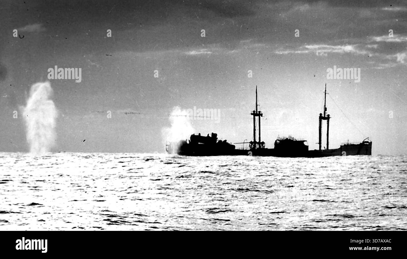 Sinking of the Bantam, once sunk in Oro Bay, N.G., recovered, loaded ...