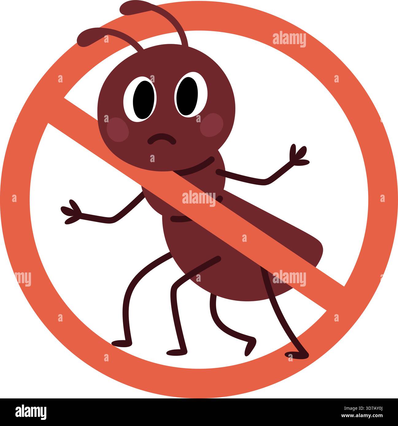 Cartoon ant in red circle with line through. No insects sign. Pest ...