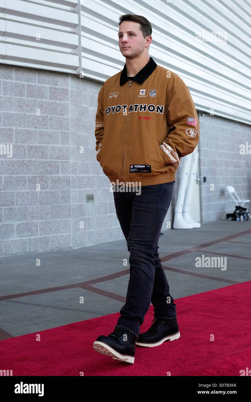 San Francisco 49ers quarterback Brock Purdy arrives for an NFL football ...