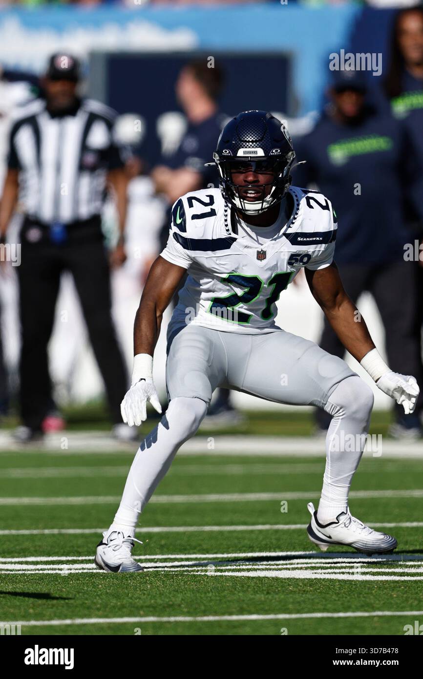 Seattle Seahawks cornerback Devon Witherspoon (21) plays during their ...