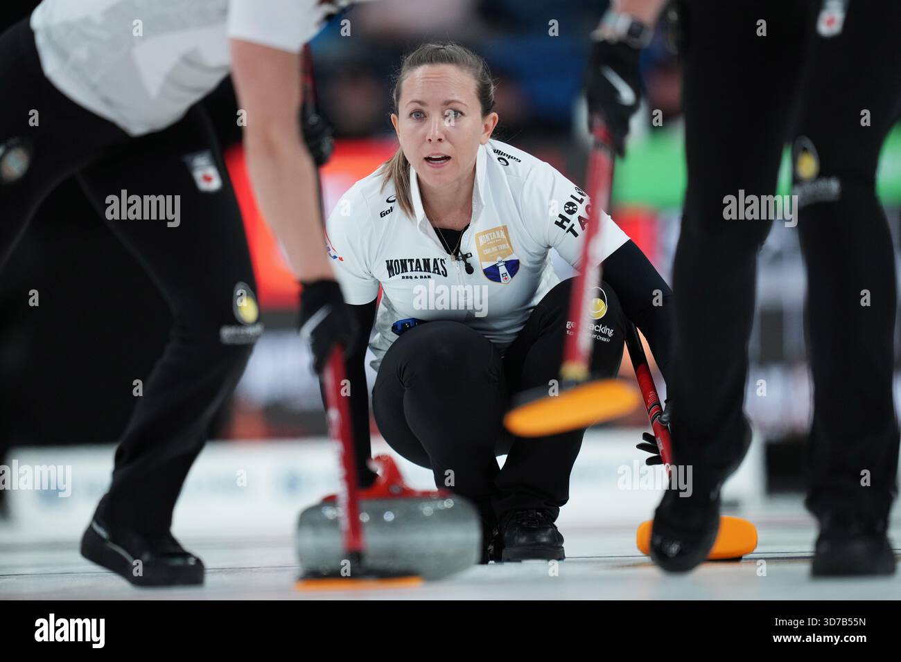 Rachel Homan throws a rock during Canadian Olympic curling trials ...