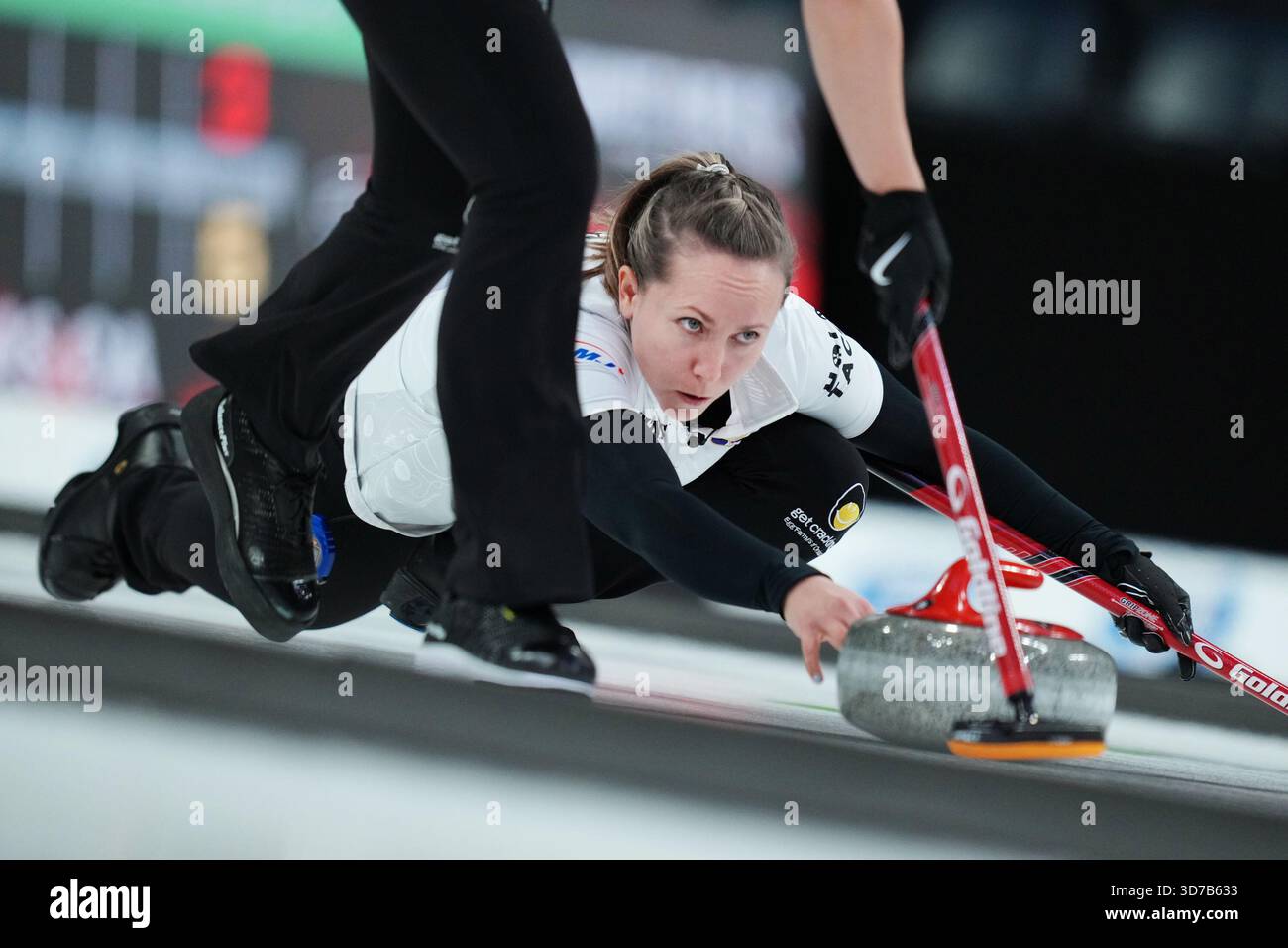 Rachel Homan throws a rock during Canadian Olympic curling trials ...