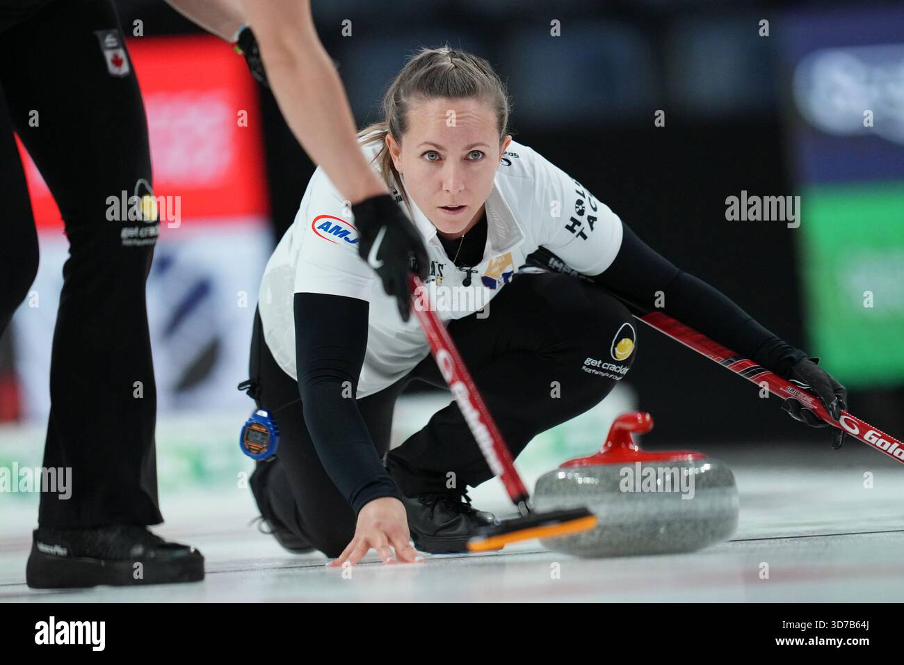 Rachel Homan throws a rock during Canadian Olympic curling trials ...