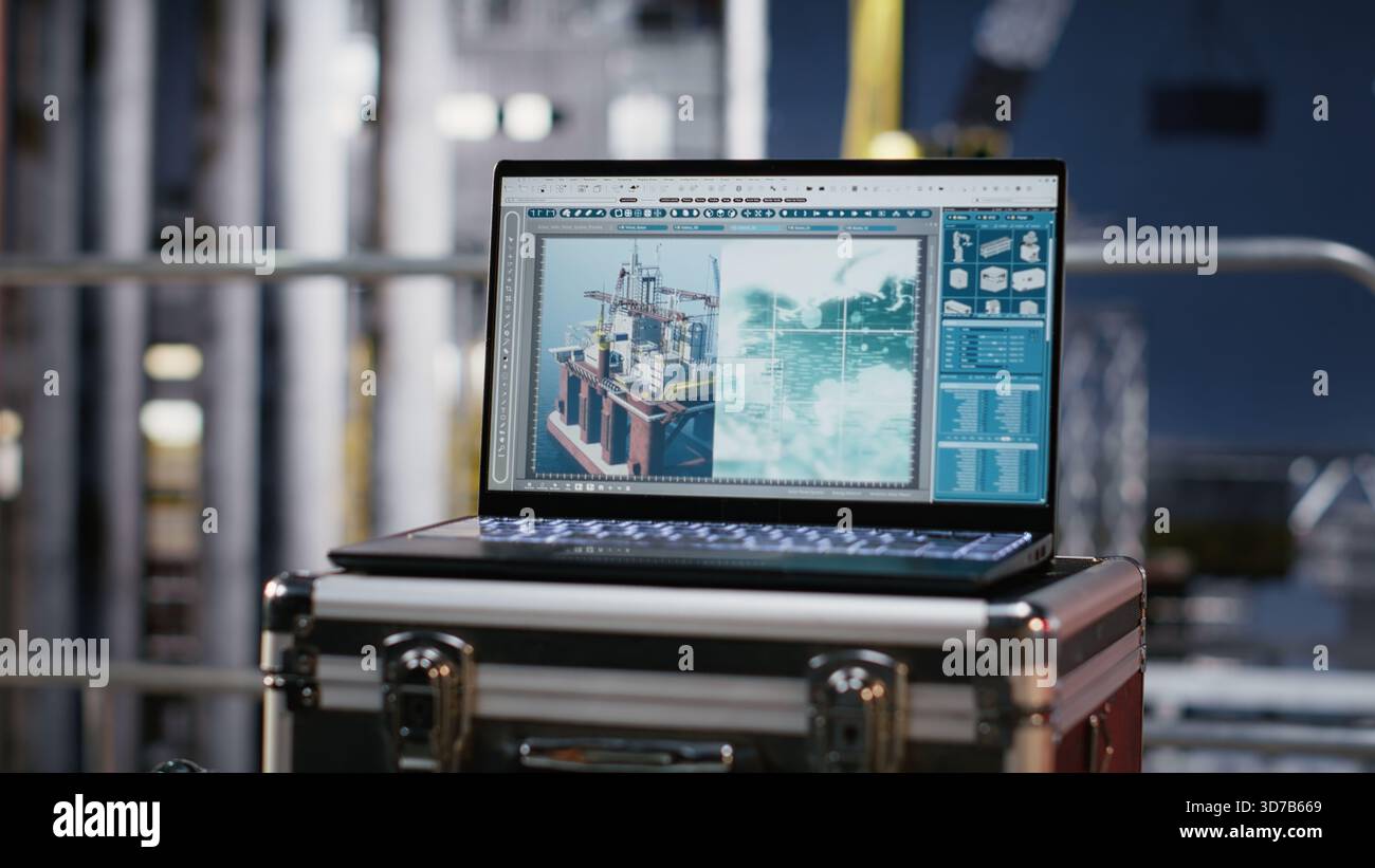 Laptop screen shows visualization and monitoring software on empty ...