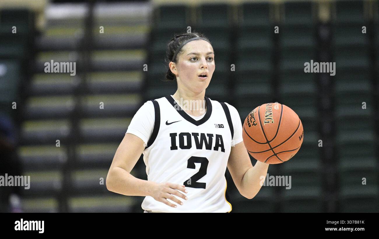 Iowa guard Taylor McCabe (2) brings the ball up the court during an ...