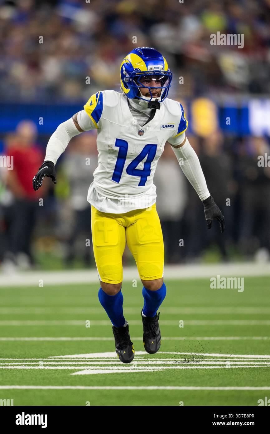 Los Angeles Rams cornerback Cobie Durant (14) takes his stance during ...