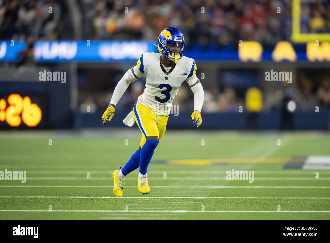 Los Angeles Rams safety Kam Curl (3) runs during an NFL football game ...