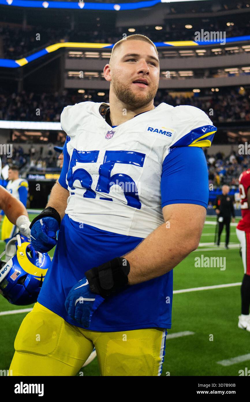 Los Angeles Rams defensive end Braden Fiske (55) walks on the field ...