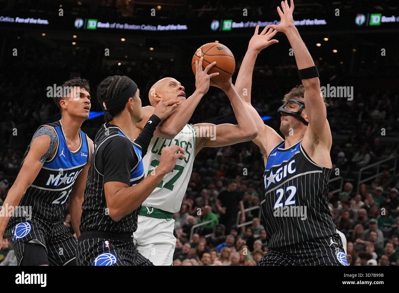 Boston Celtics guard Jordan Walsh (27) is surrounded during the first ...