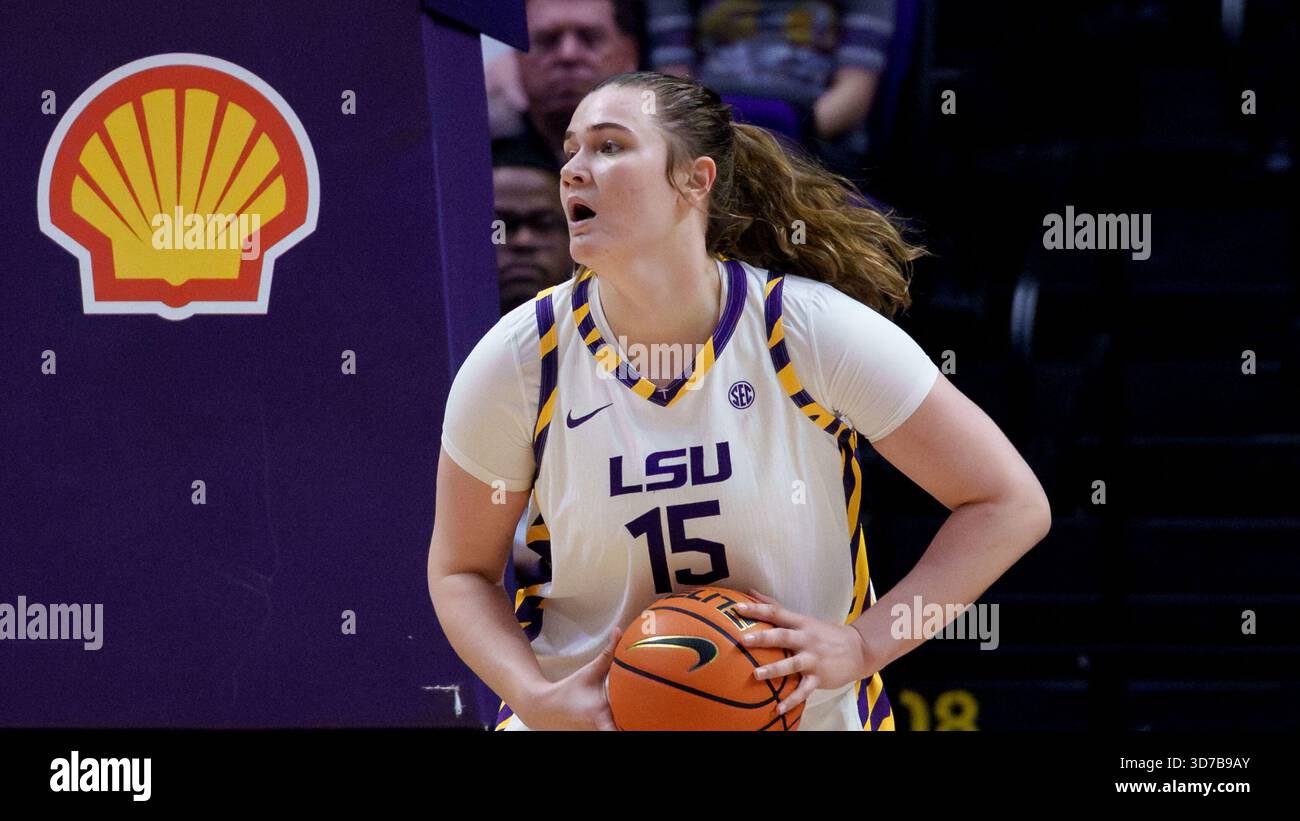 LSU forward Meghan Yarnevich (15) passes during an NCAA basketball game ...
