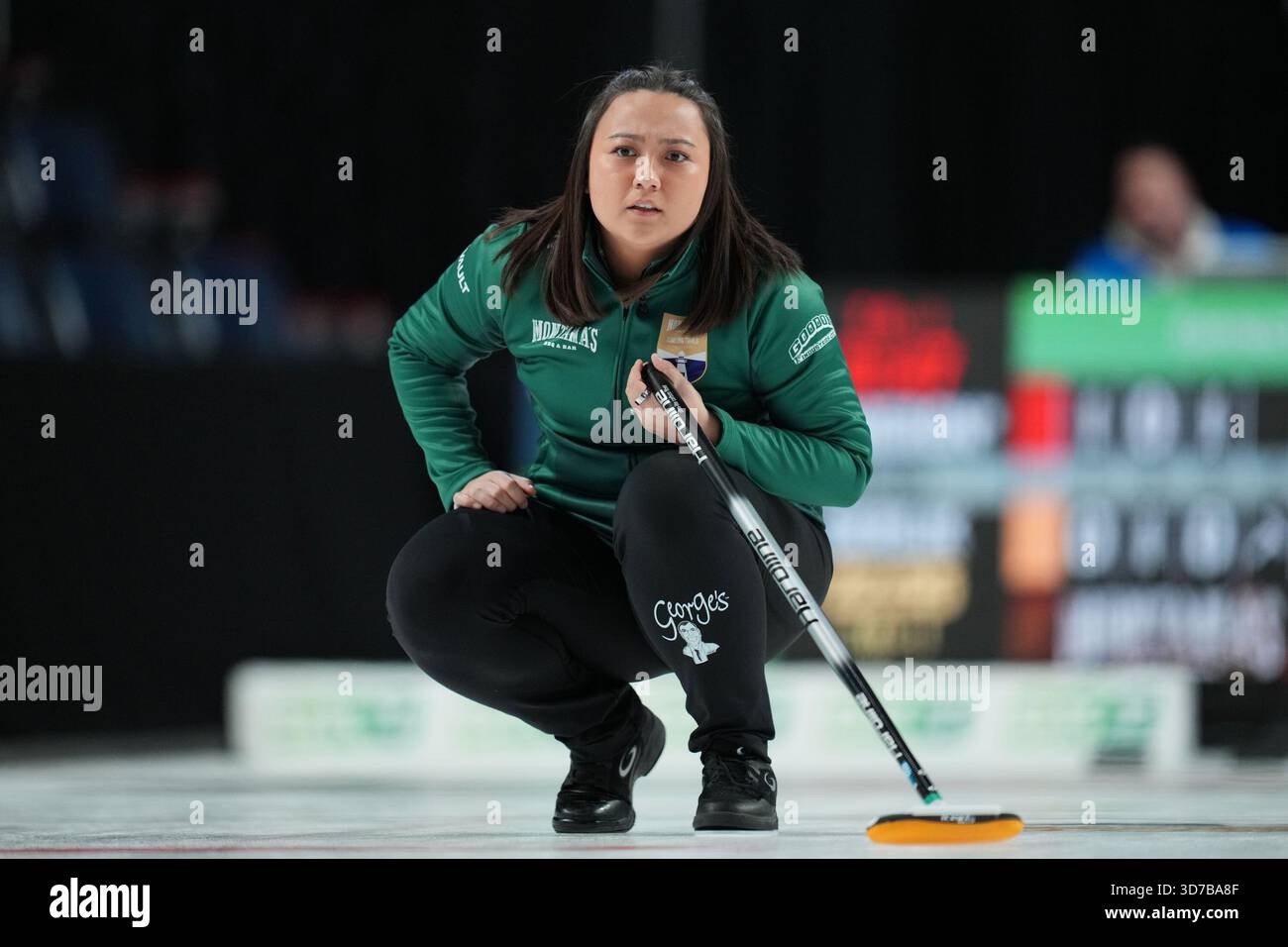Kayla Skrlik reacts after delivering a rock during Canadian Olympic ...