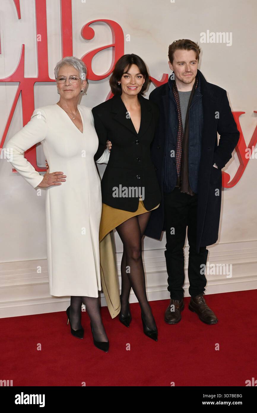 London, UK - 24th November 2025 (L-R) Jamie Lee Curtis, Emma Mackey and ...
