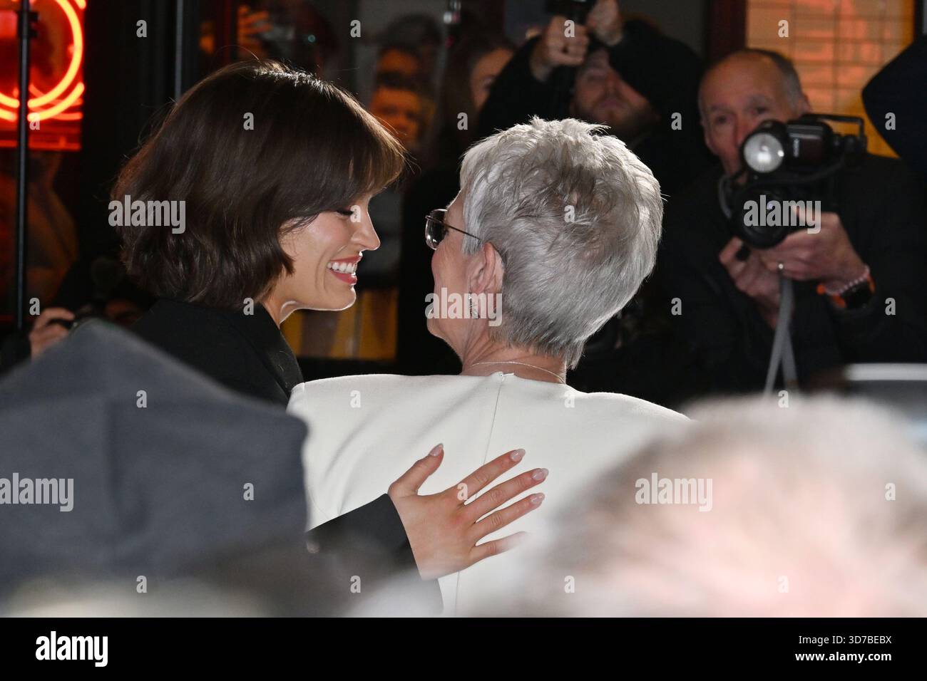 London, UK - 24th November 2025 Emma Mackey (L) and Jamie Lee Curtis (R ...