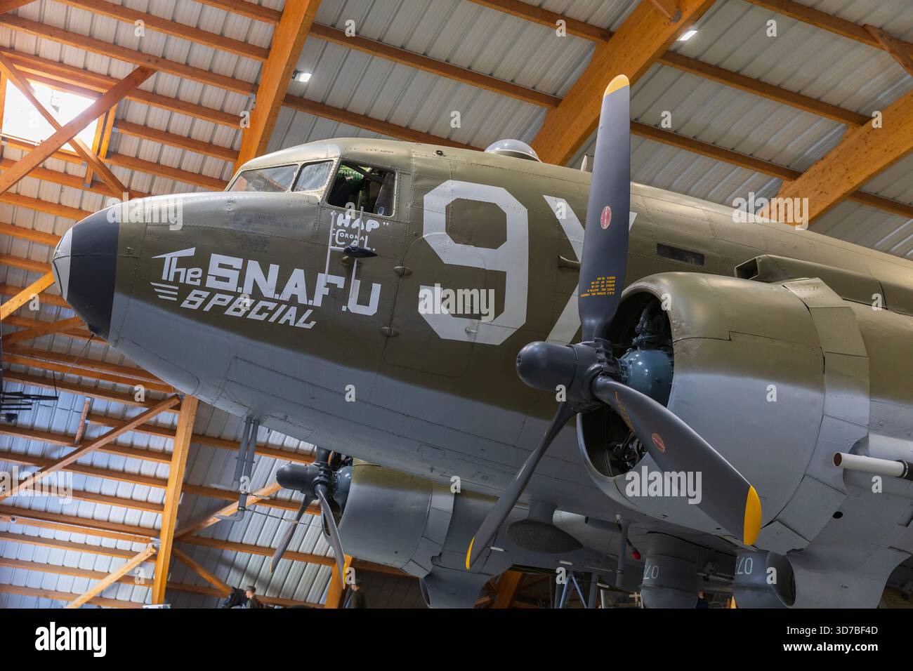 A Douglas C-47 Skytrain (Dakota) inside the hangar at the Merville Gun ...
