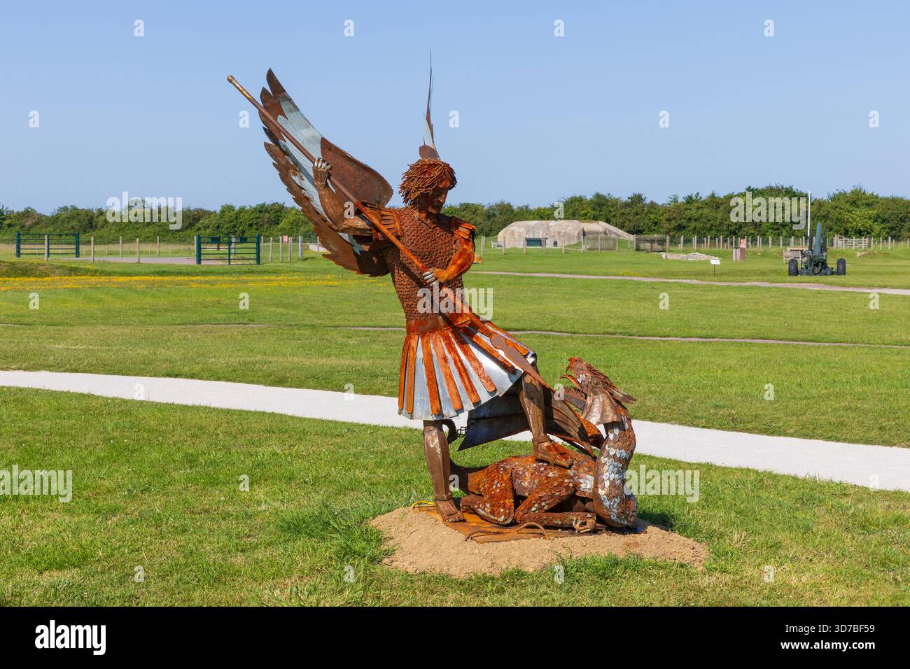 A sculpture of Saint George slaying the dragon at the Merville Gun ...
