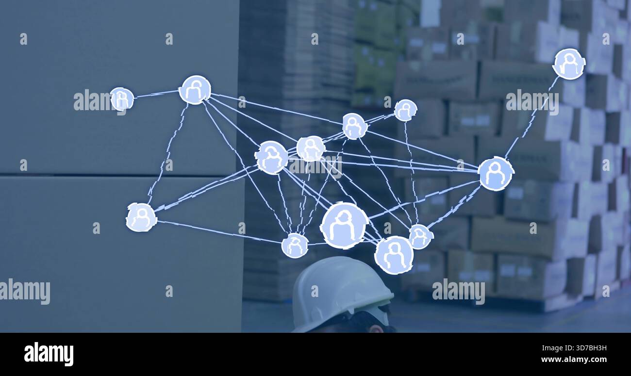 Displaying AR overlay above boxes on pallets in warehouse, worker ...