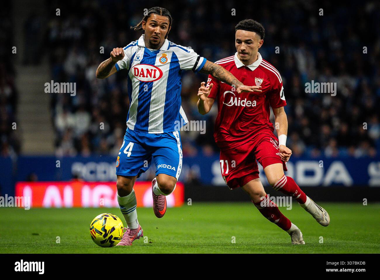 Tyrhys DOLAN of Espanyol Barcelona and Ruben VARGAS of Sevilla FC ...