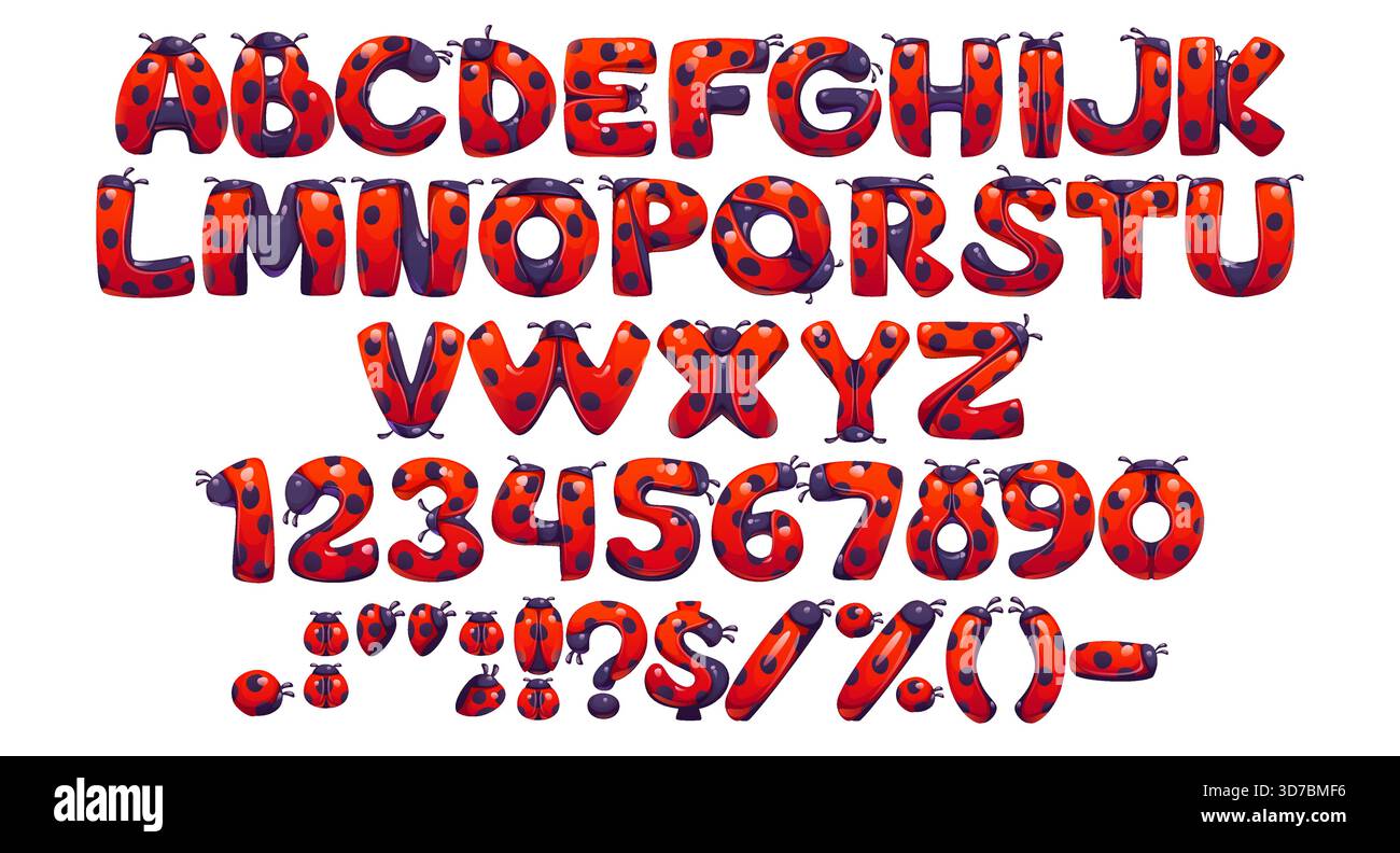 Ladybug font, ladybird and lady bug typeface, cartoon insect type ...
