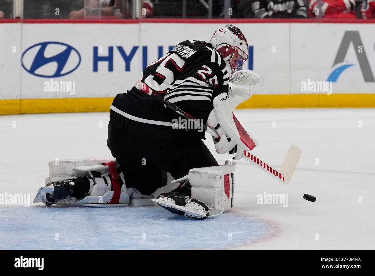 New Jersey Devils goaltender Jacob Markstrom makes a save during the ...