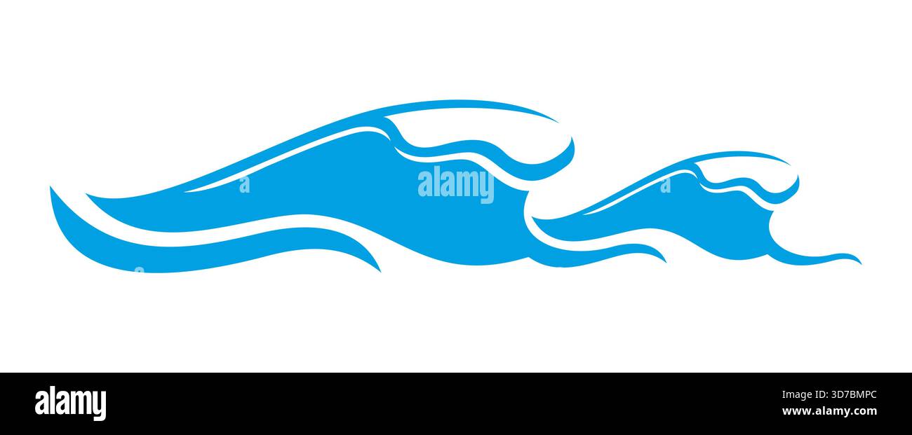 Blue wave icon with curves and flowing lines. Vector abstract splash ...