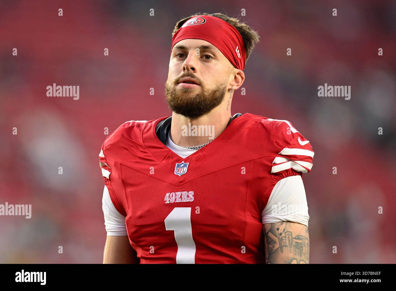 San Francisco 49ers wide receiver Ricky Pearsall watches during warm ...