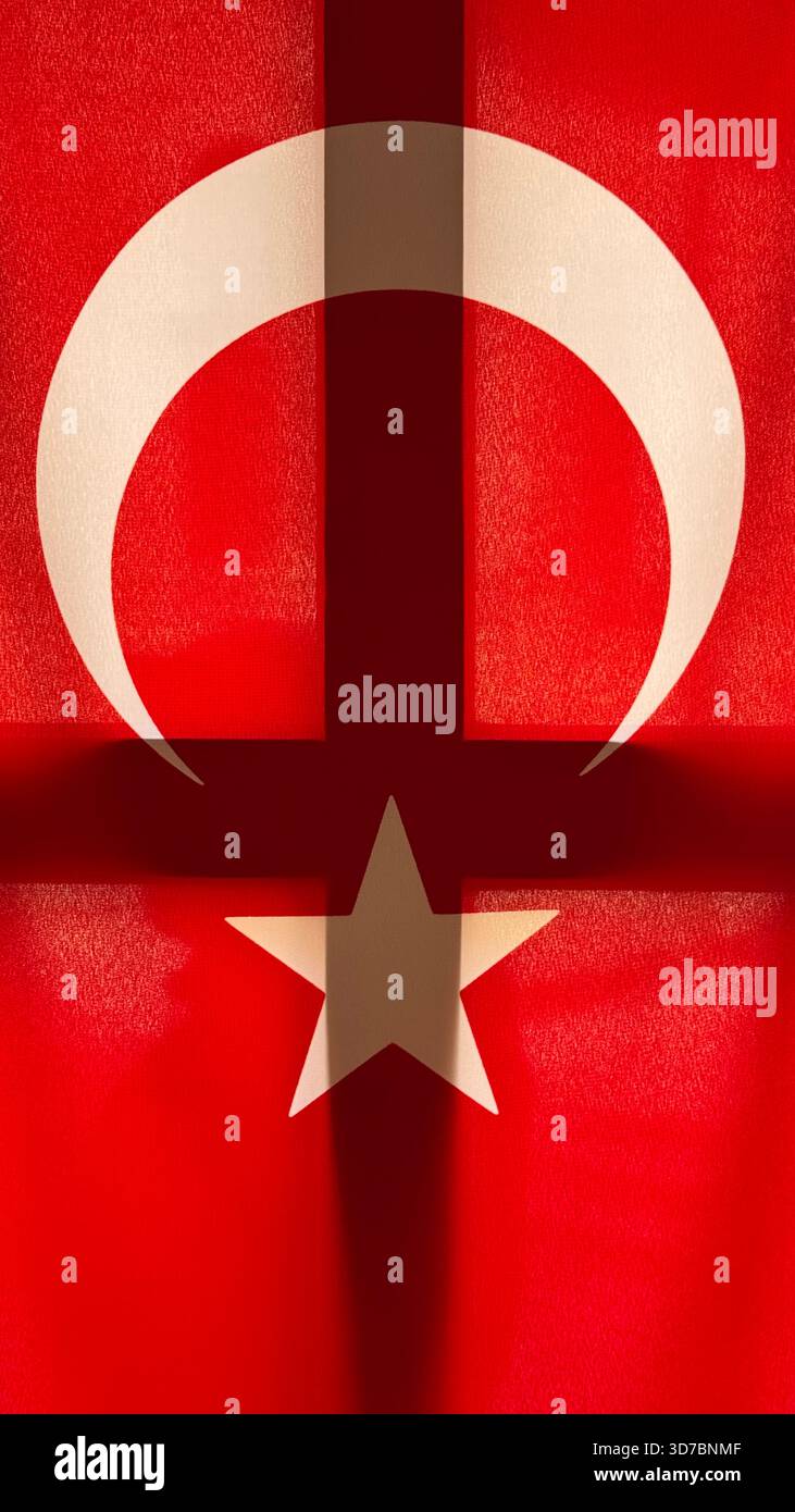 Turkish flag with shadow 'cross', Turkiye Stock Photo - Alamy