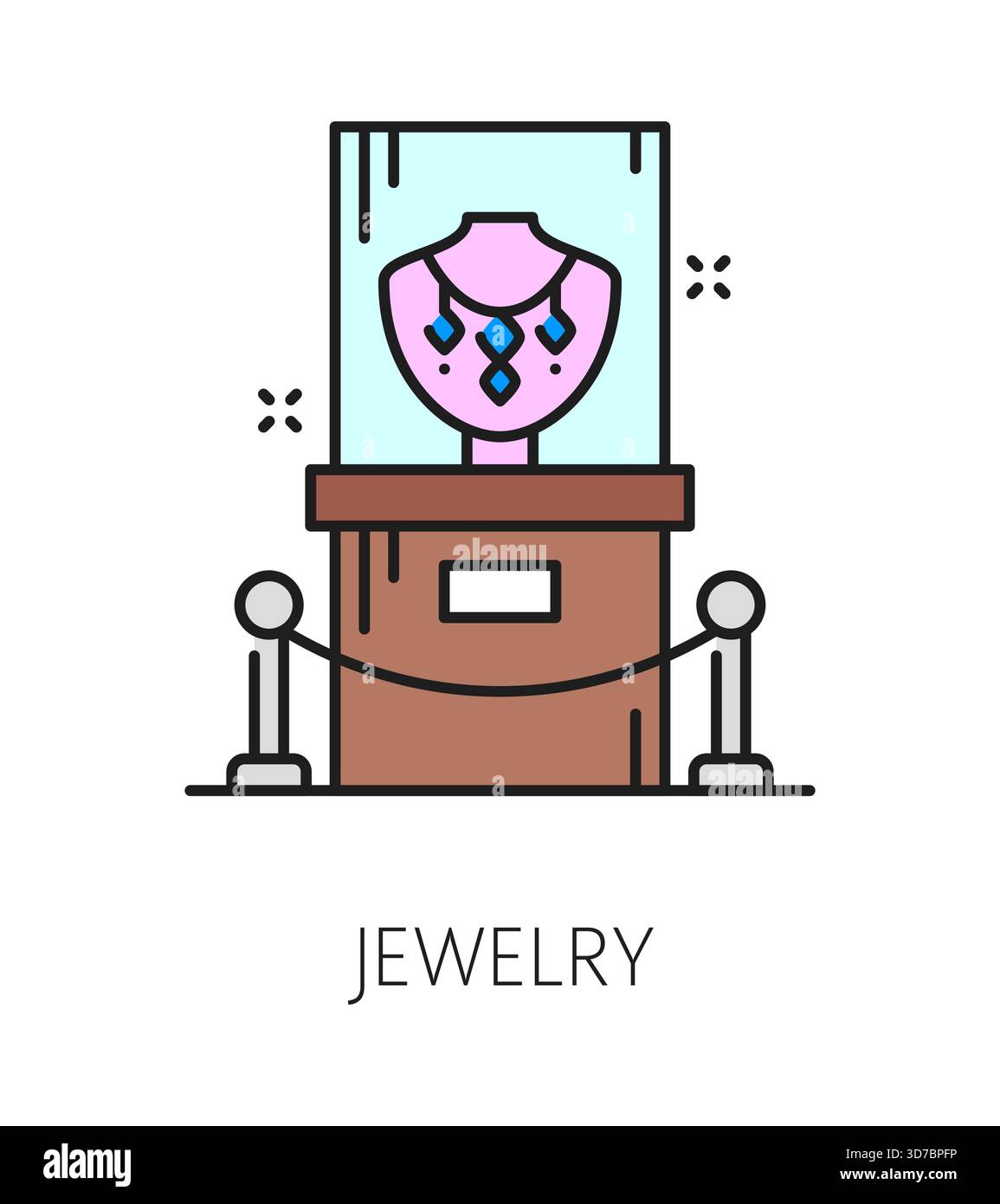 Museum art gallery and exhibition color line icon of jewelry display ...