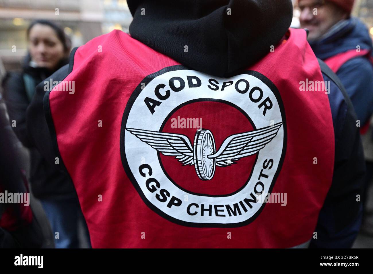 Close up on the logo of CGSP Cheminots - ACOD spoor union pictured ...