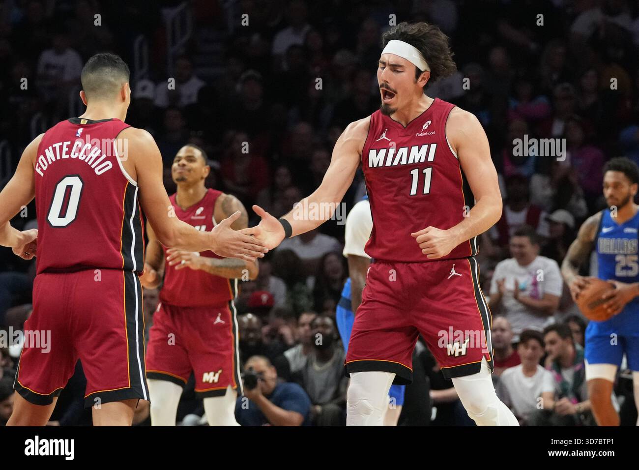 Miami Heat forward Jaime Jaquez Jr. (11) celebrates after scoring ...