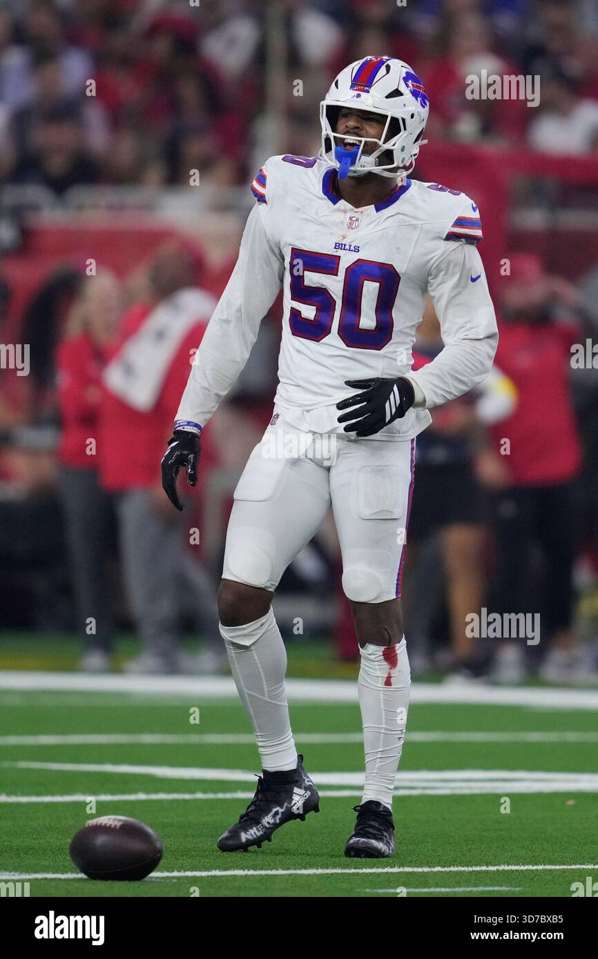 Buffalo Bills defensive end Greg Rousseau stands on the field during an ...
