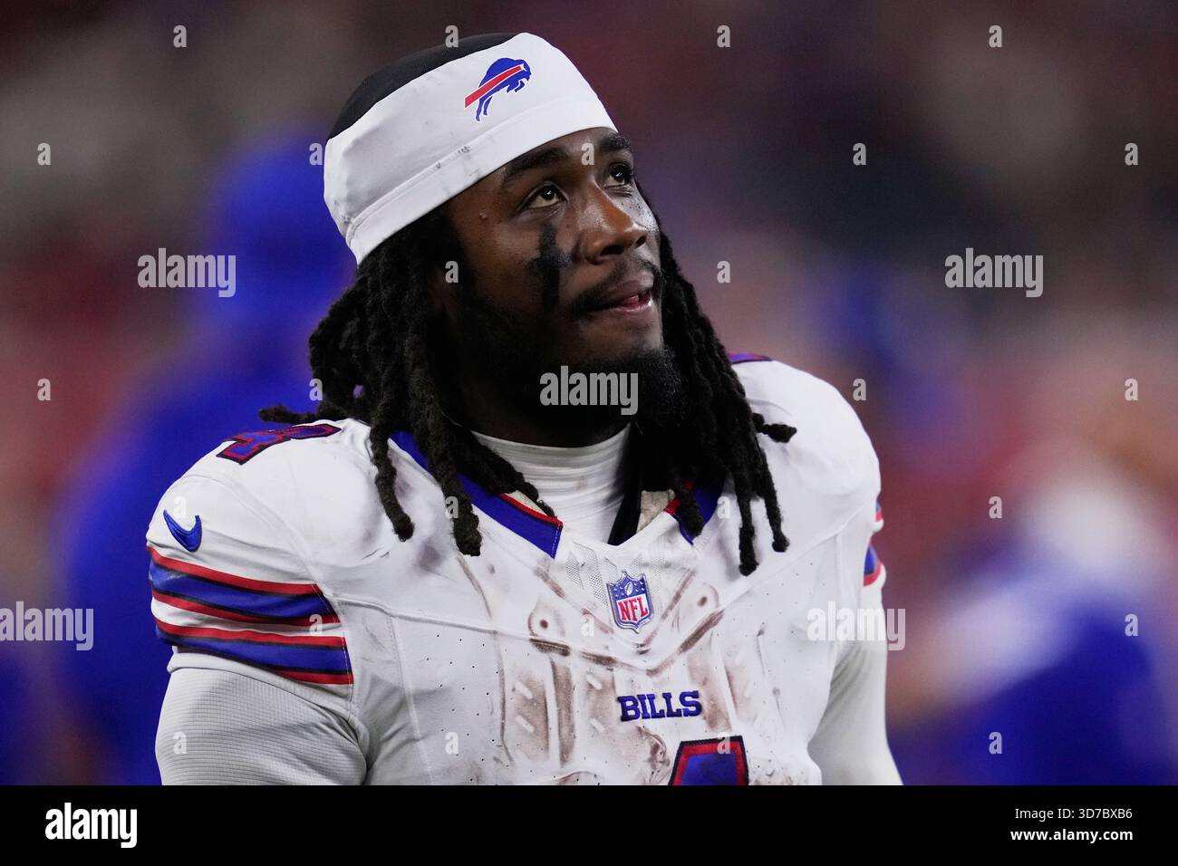 Buffalo Bills running back James Cook III stands on the sideline during ...