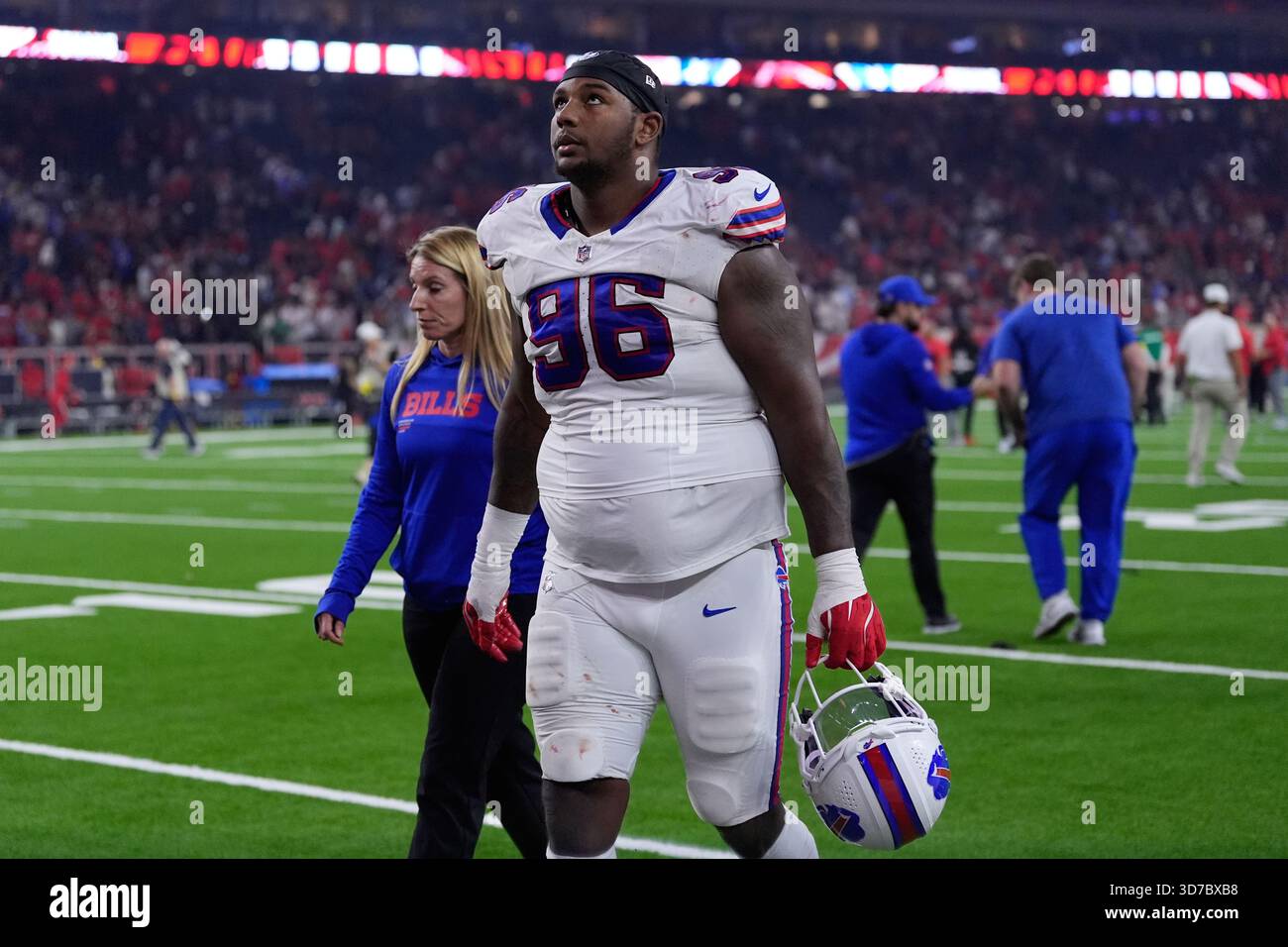 Buffalo Bills defensive tackle Deone Walker leaves the field after an ...
