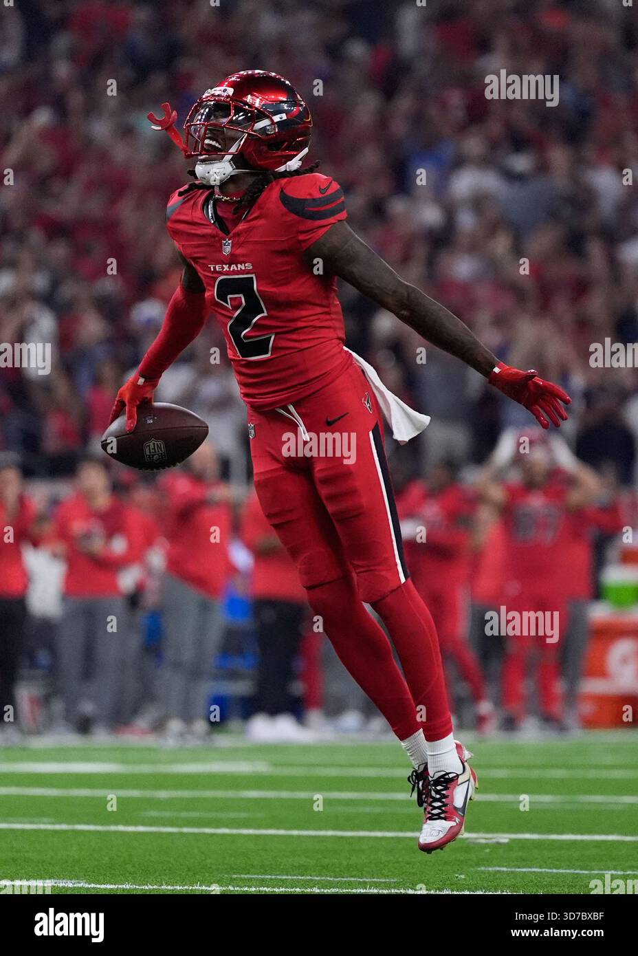 Houston Texans safety Calen Bullock celebrates after an interception ...