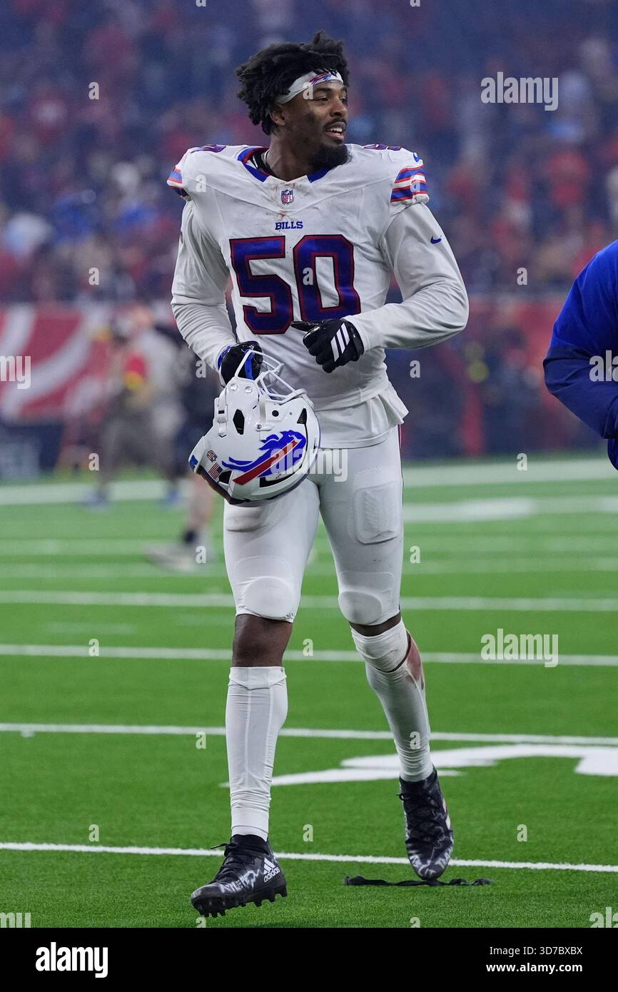 Buffalo Bills defensive end Greg Rousseau leaves the field after an NFL ...