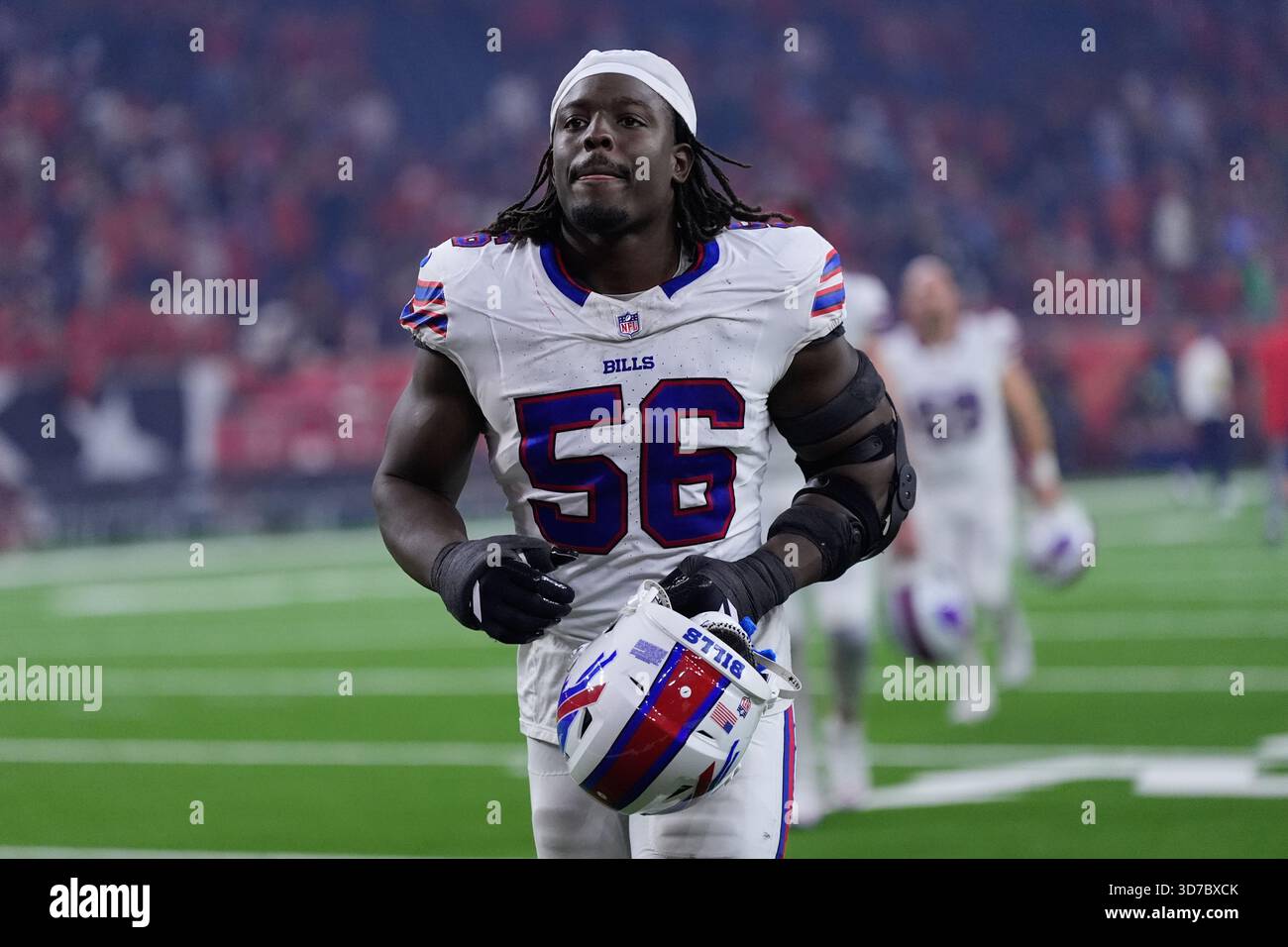 Buffalo Bills defensive end Javon Solomon leaves the field after an NFL ...