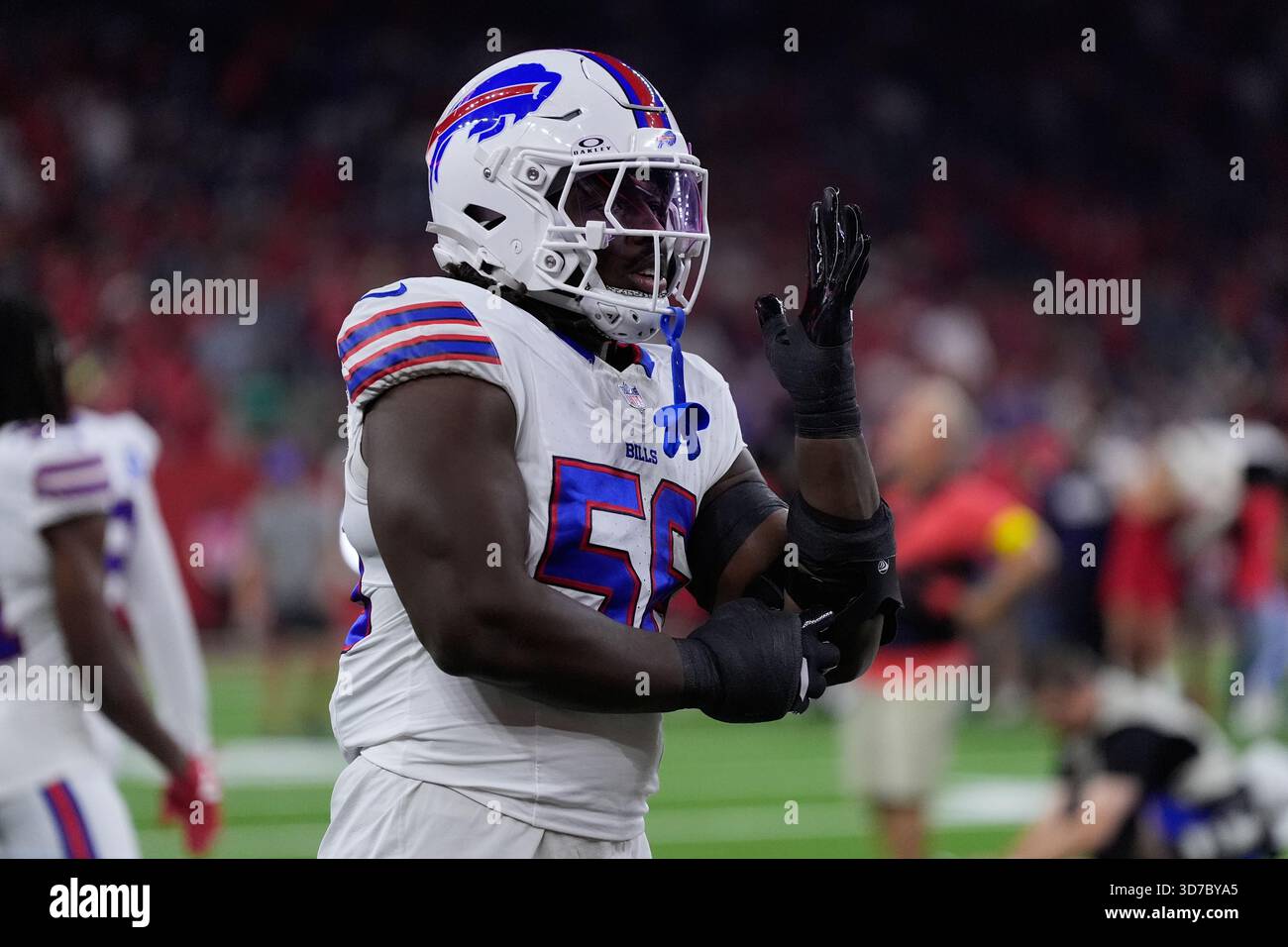 Buffalo Bills defensive end Javon Solomon stands on the field during an ...