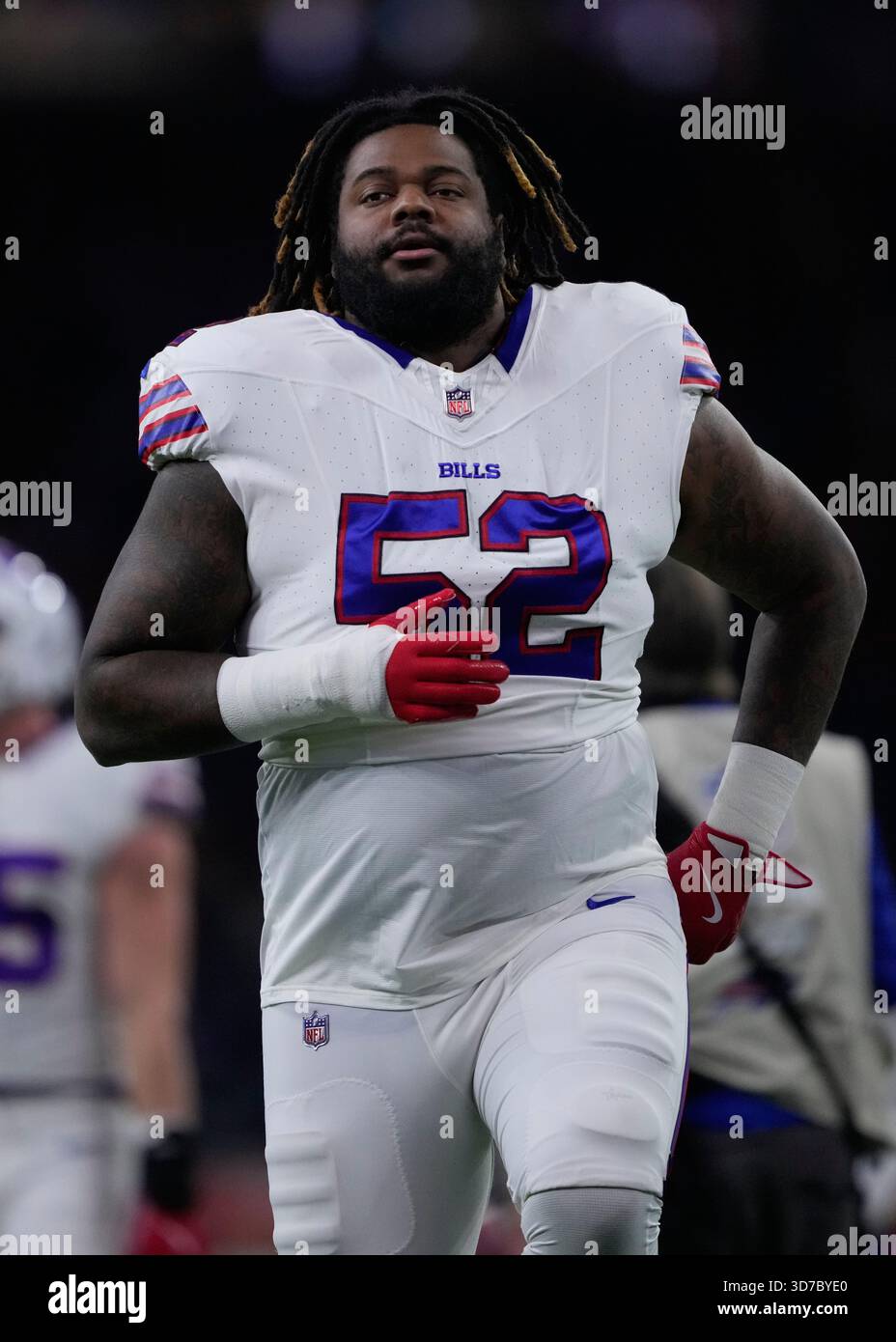 Buffalo Bills defensive tackle Jordan Phillips (52) warms up before an ...