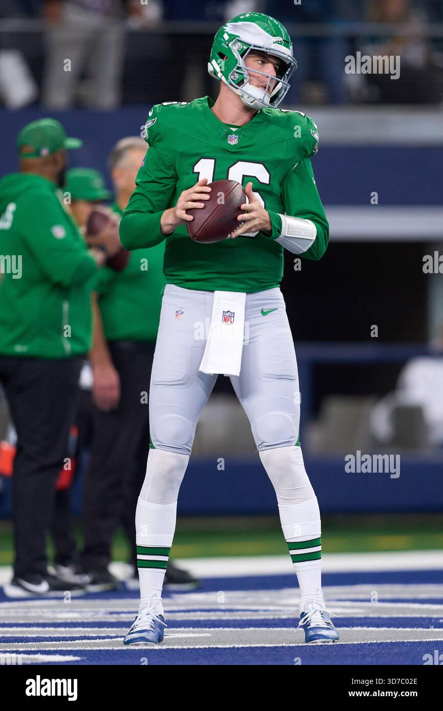 Philadelphia Eagles quarterback Tanner McKee works out during an NFL ...