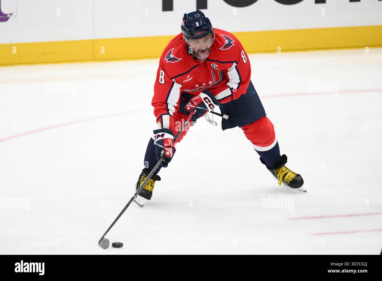 Washington Capitals left wing Alex Ovechkin (8) skates with the puck ...