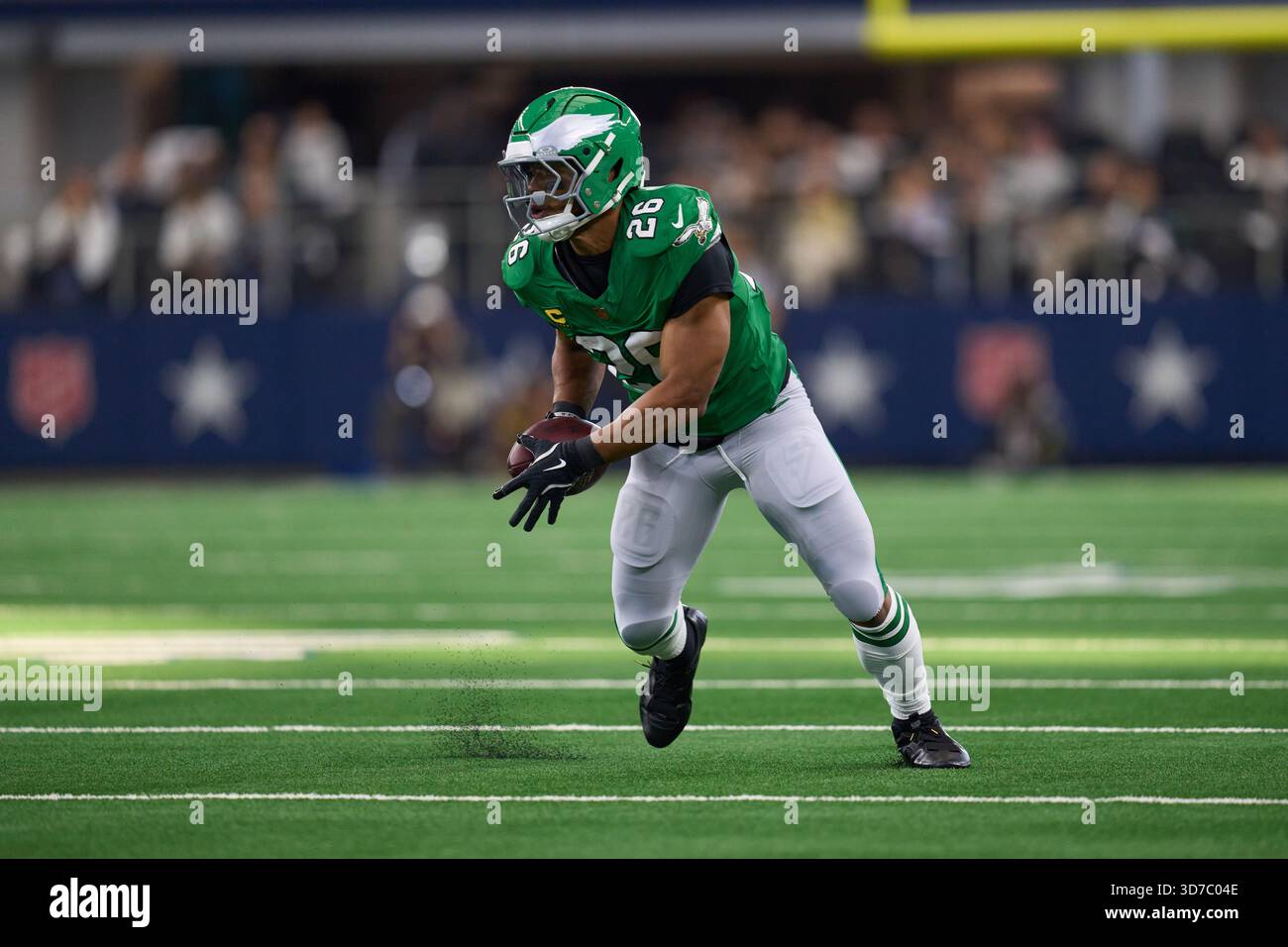 Philadelphia Eagles running back Saquon Barkley runs a route during an ...