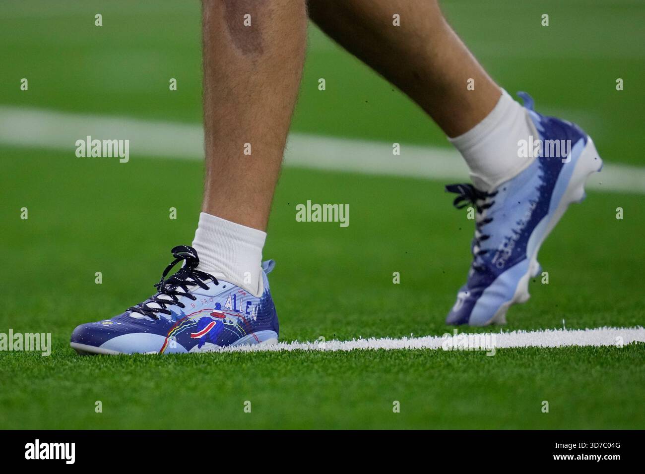 Buffalo Bills quarterback Josh Allen wears custom cleats before an NFL ...