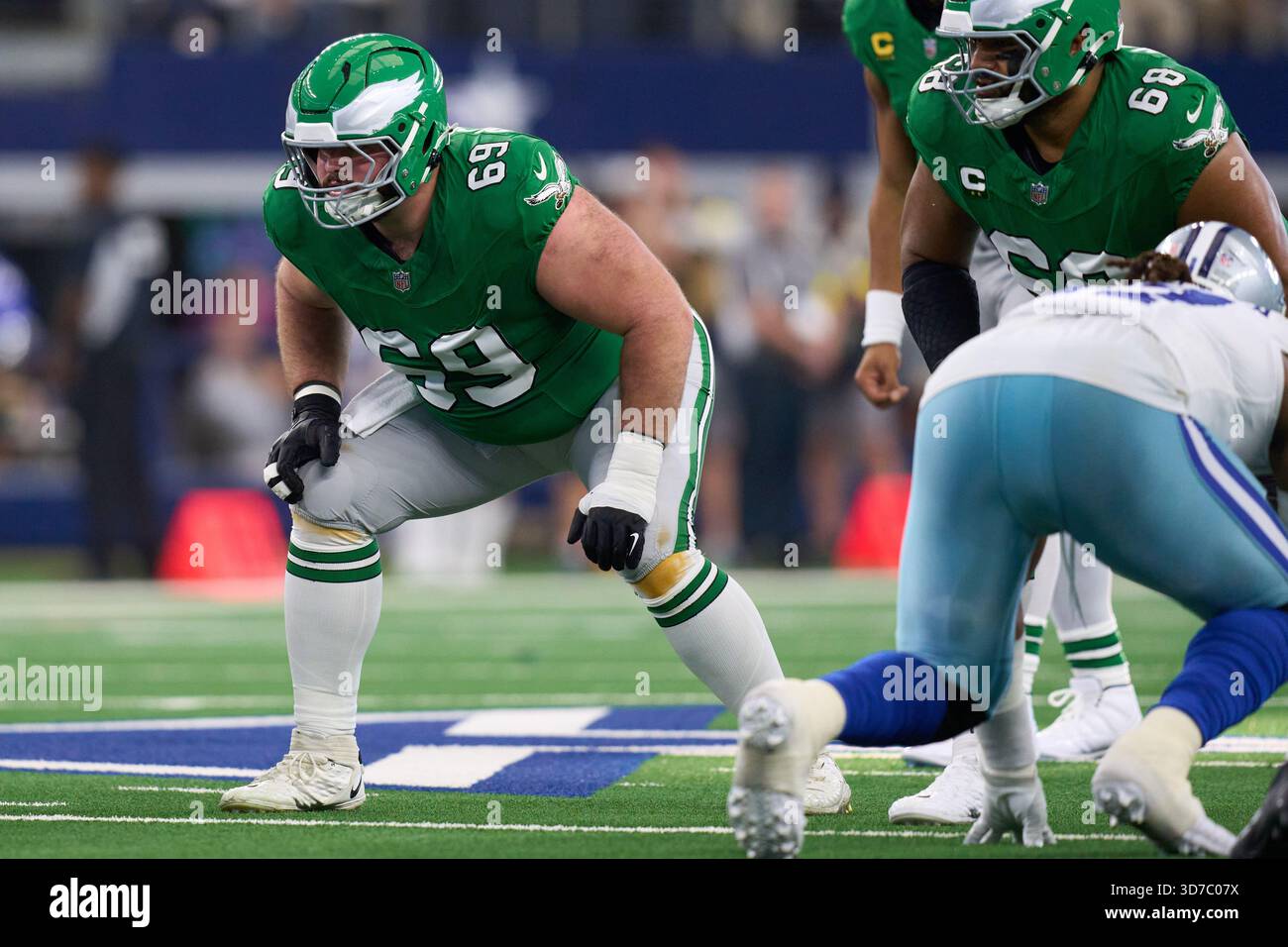 Philadelphia Eagles guard Landon Dickerson waits for a play during an ...