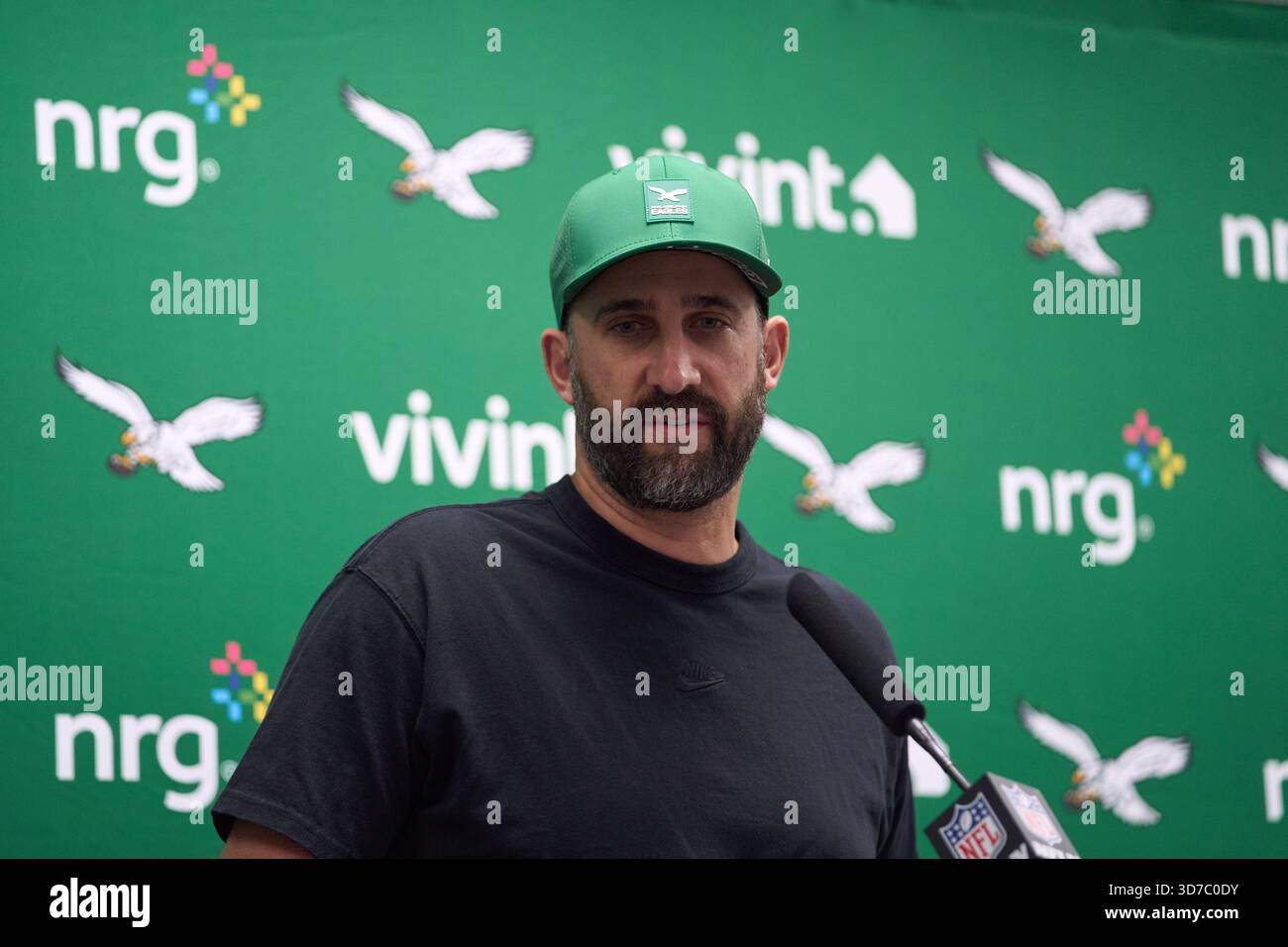 Philadelphia Eagles head coach Nick Sirianni talks to reporters during ...