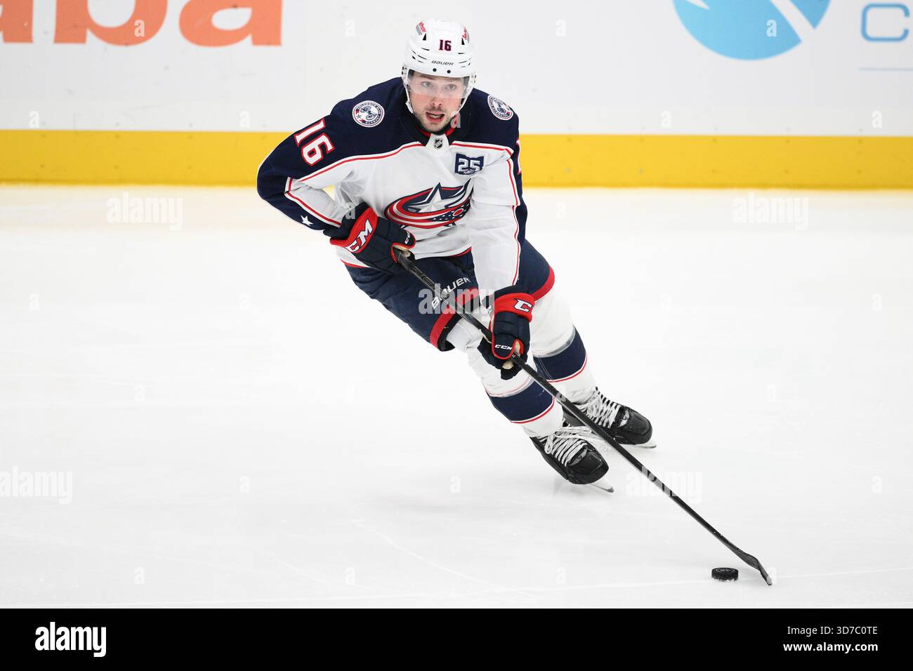 Columbus Blue Jackets center Brendan Gaunce skates with the puck during ...